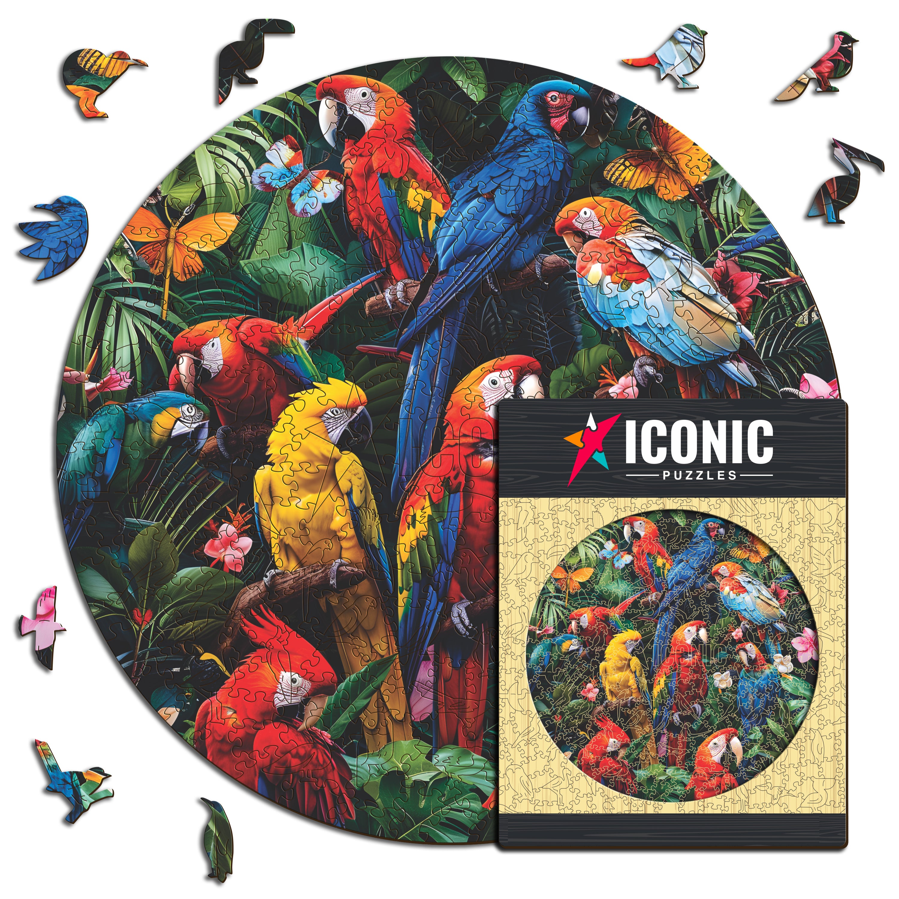 Colorful Parrots - Wooden Puzzle – Iconic Puzzles UK